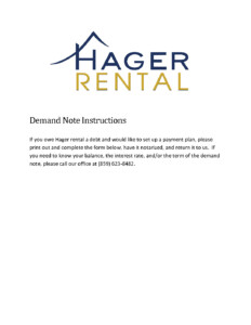 Demand Note & Instructions 2020 | Hager Rental Management, LLC